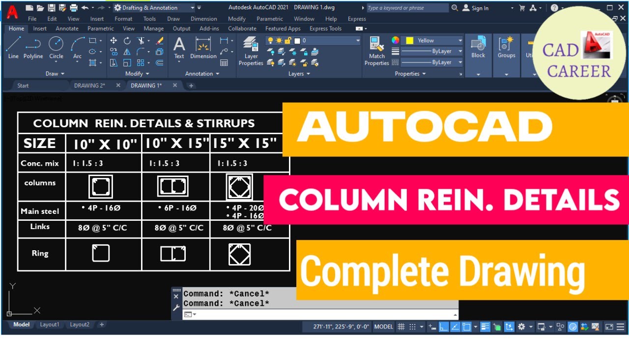 Column Reinforcement details in AutoCAD || Complete Drawing || Column ...