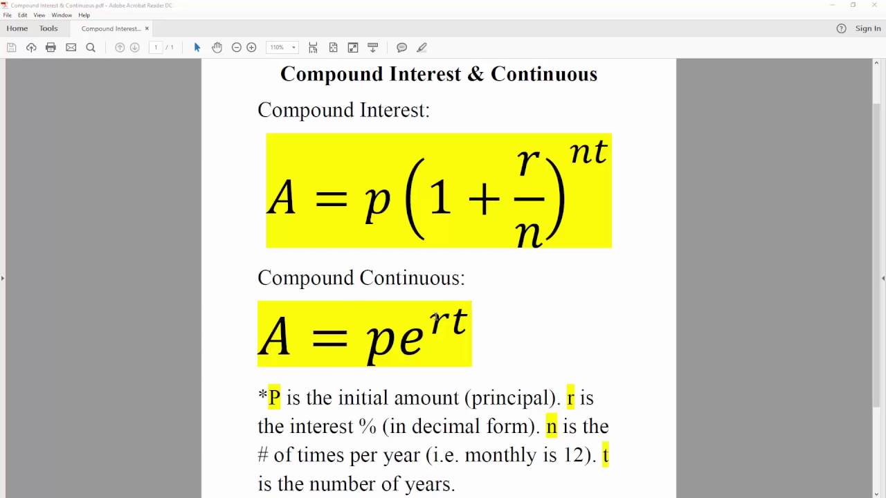 Alg2: Reference Compound Interest & Compound Continuously - YouTube