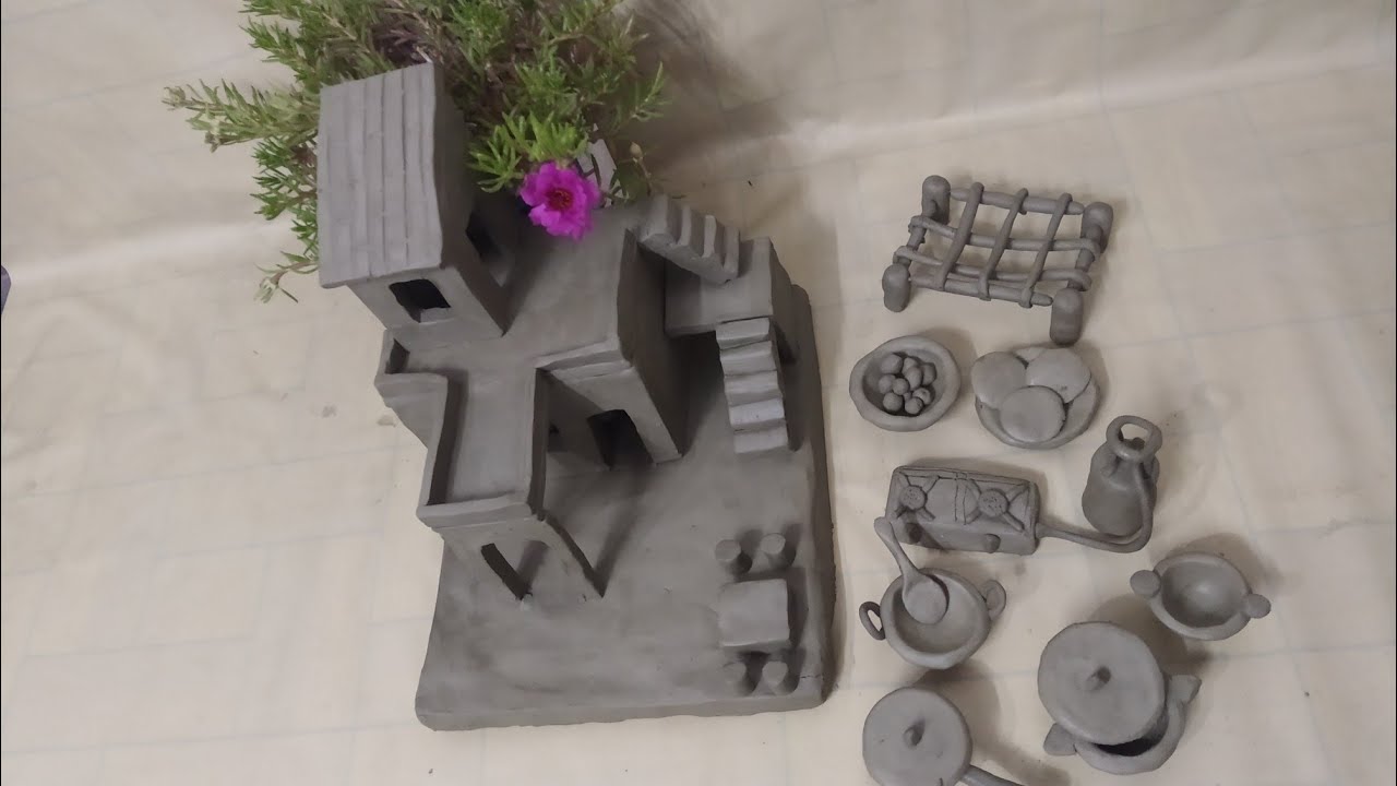 DIY how to make build miniature most modern clay house , kichten set ...