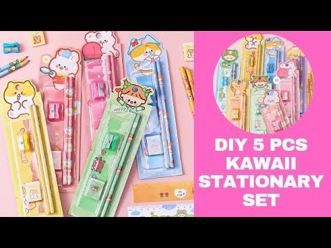 DIY 5pcs kawaii stationery set🌷💞|School set|School supplies|easy paper craft|kawaii craft - YouTube