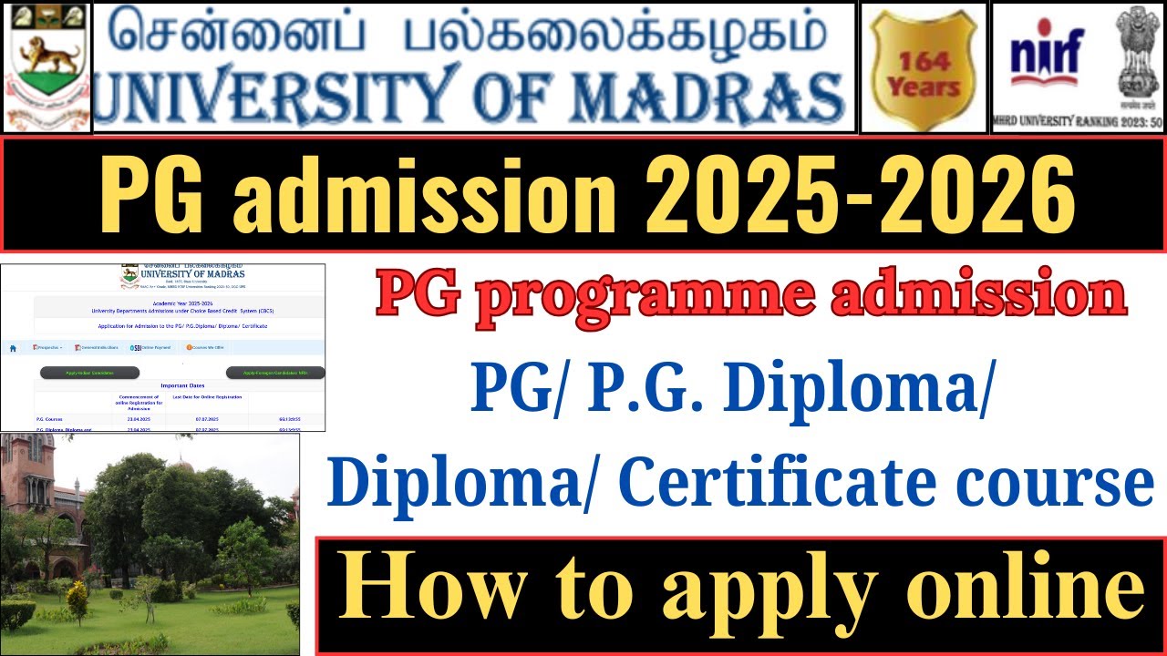 University Of Madras PG Admission 2025-2026 | PG Degree, Diploma Course ...