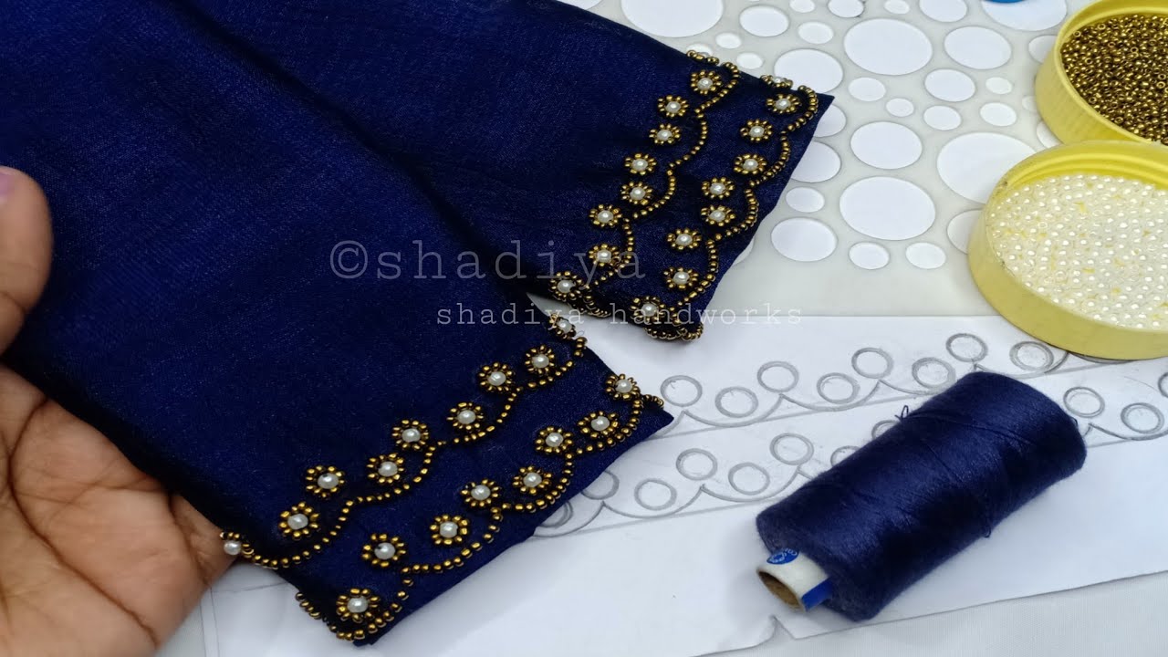 Very easy scallop hand embroidery sleeve design for kurti blouse salwar ...