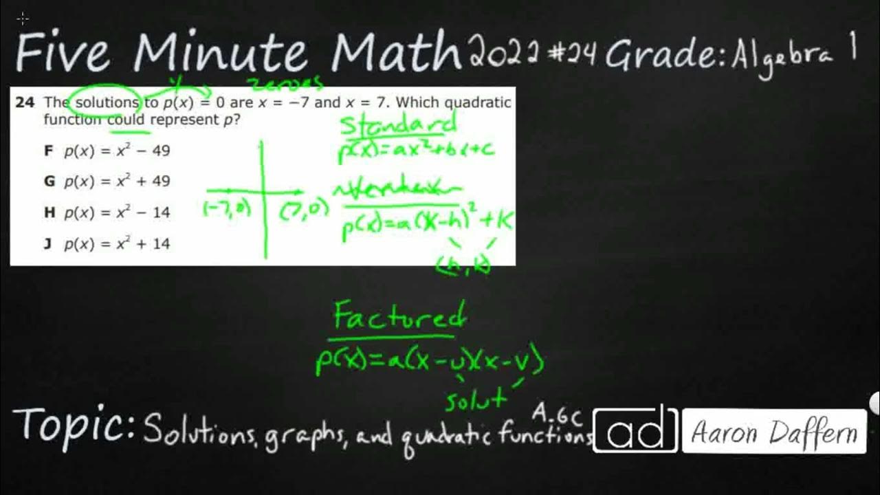 Algebra 1 STAAR Practice Solutions, Graphs, and Quadratic Functions (A ...