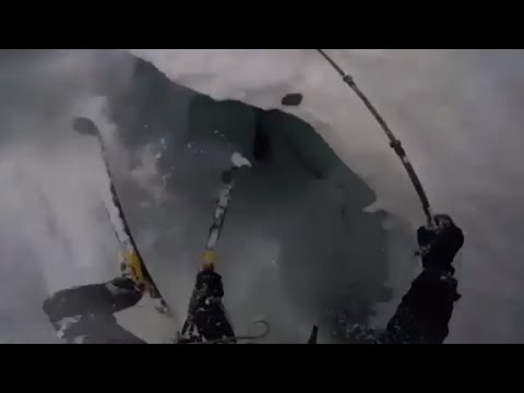 Skier falls 20-feet into hidden crevasse - YouTube