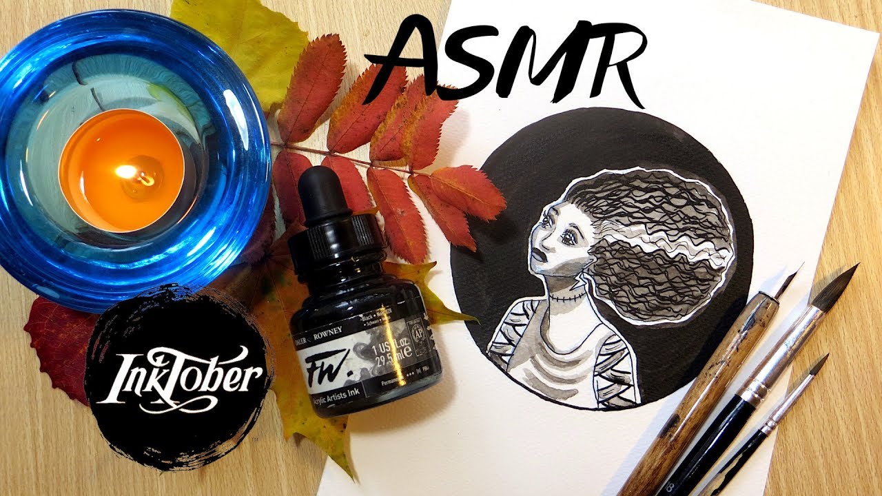 ASMR InkTober | Bride of Frankenstein Ink Drawing & Story - Soft Spoken ...