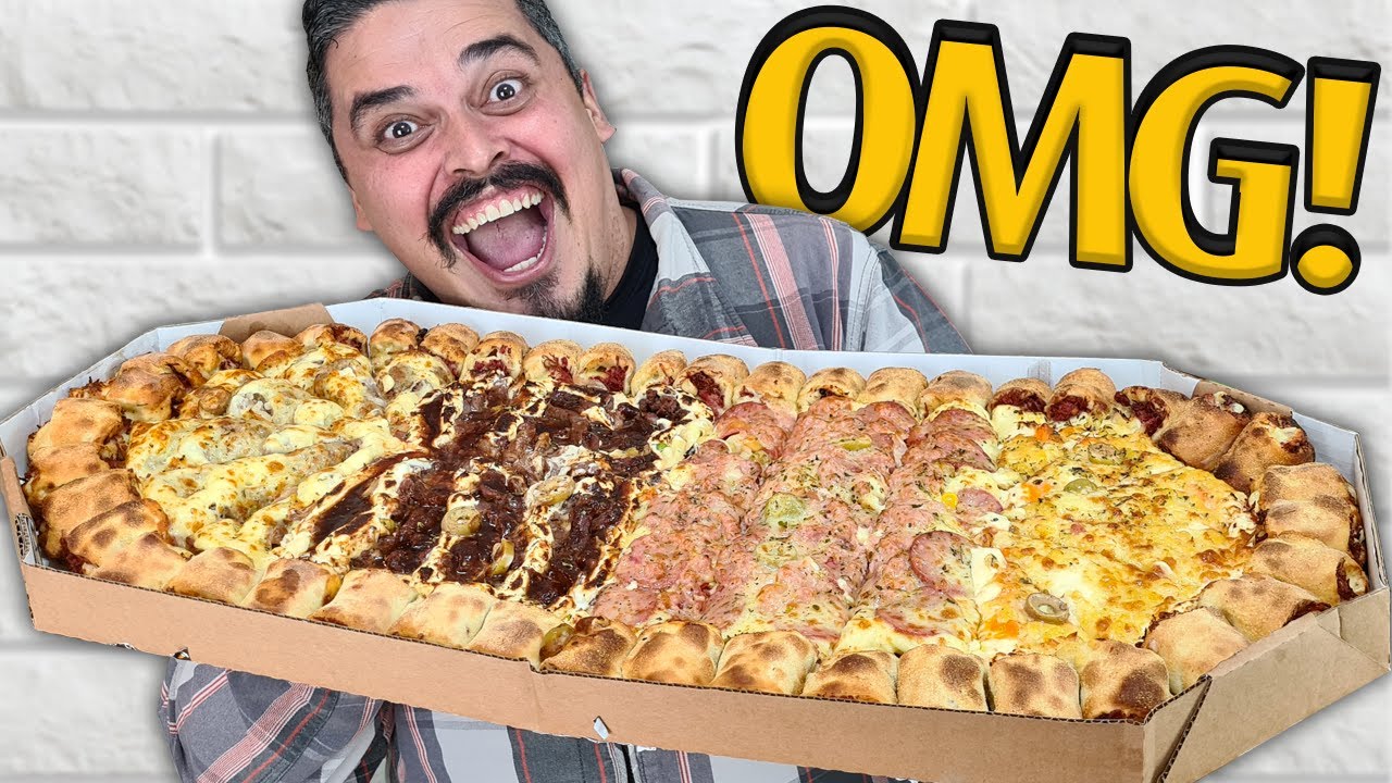 PIZZA TREM GIGANTE de BORDA PÃOZINHO RECHEADA DE CARNE SECA, QUEIJO e ...