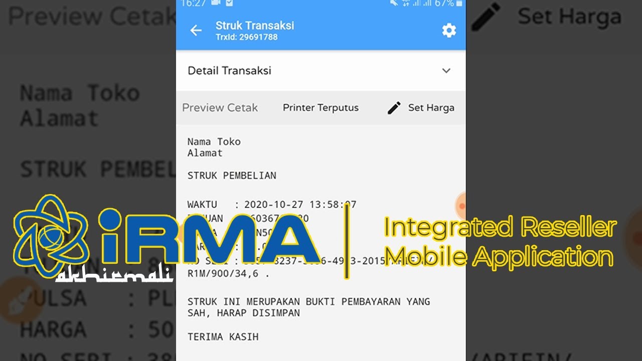 Set Harga Cetak Struk Agen Pulsa iRMA - YouTube