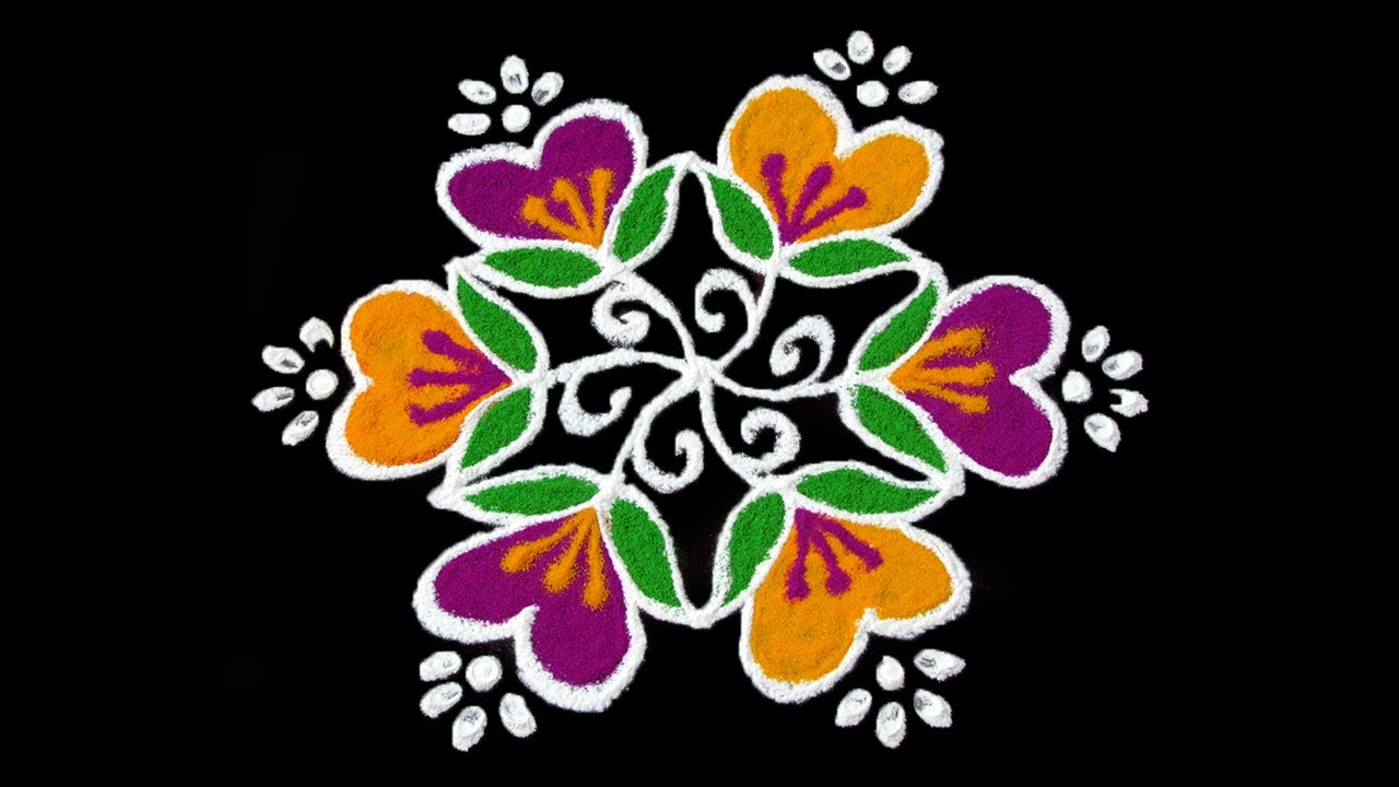 2 Min Rangoli | Simple & Very Easy Flower Rangoli | 5 Dots Easy ...
