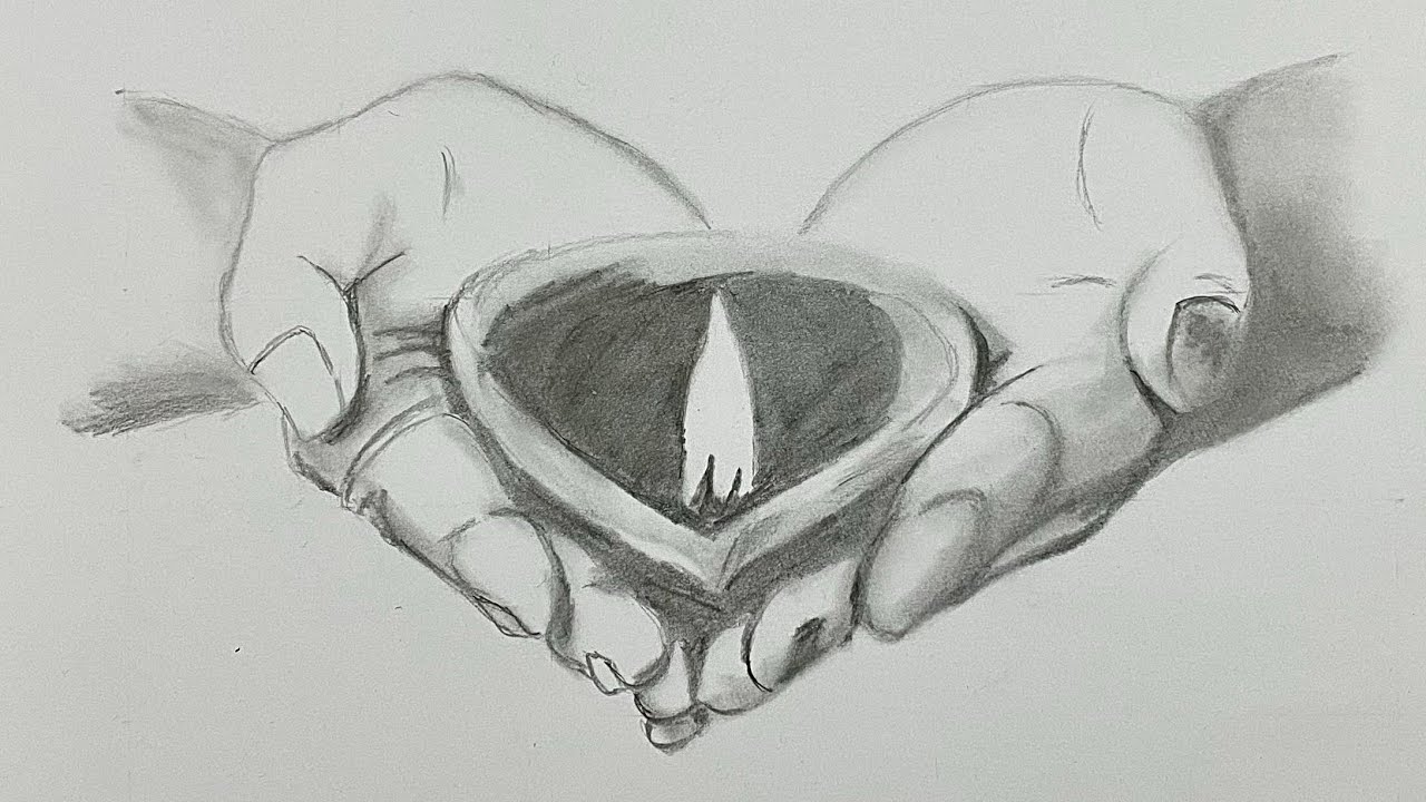 How To Draw A Simple Diwali Celebration Drawing / Diya in Girl's Hands ...