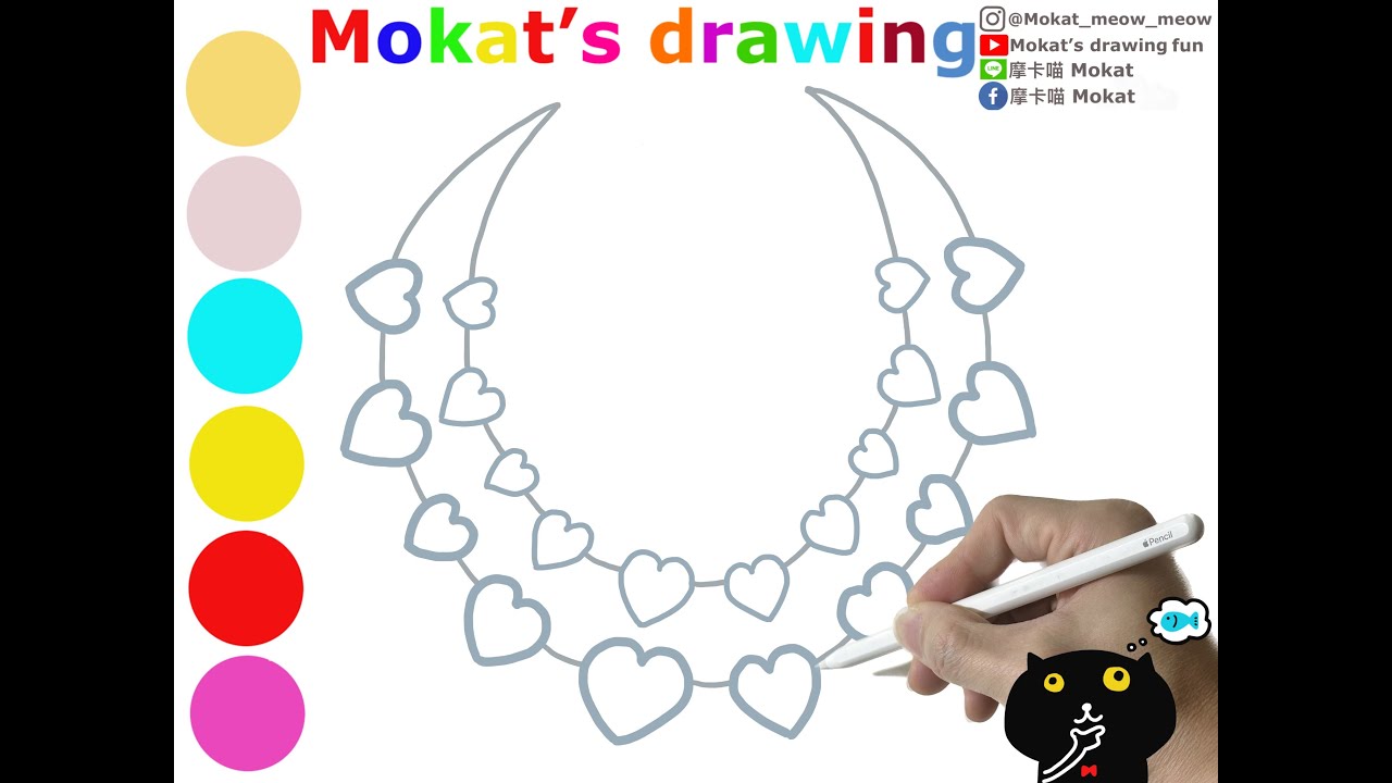 How to draw a necklace easy step by step for kids 教導孩子們一步一步輕鬆地畫出一條項鍊 ...