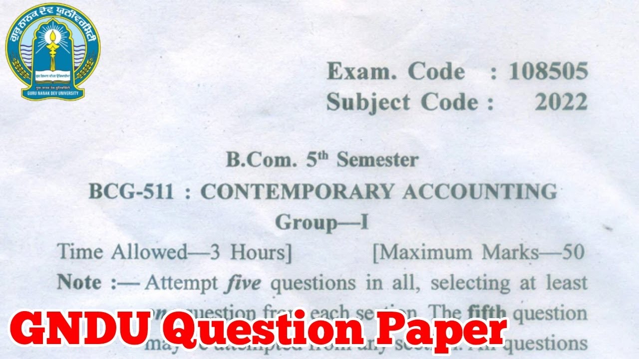 Gndu B.Com 5th Semester Contemporary Accounting Question Paper || Bcom ...