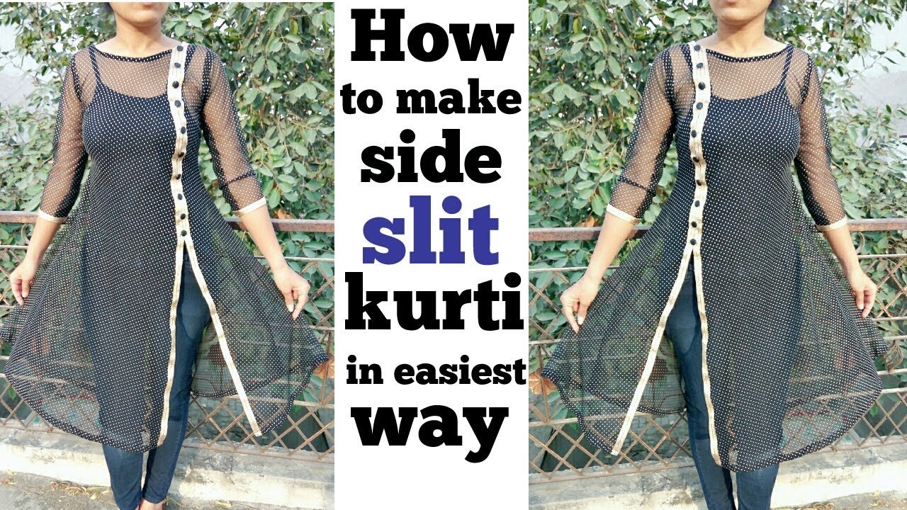 A line Front slit kurti cutting and stitching in very very easy way ...