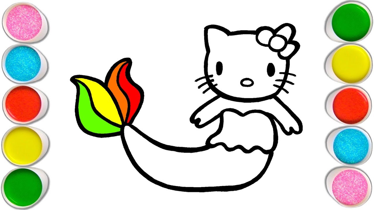 Cute Hello Kitty Mermaid Drawing, Painting & Coloring For Kids and ...