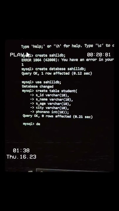 Syntex to create "database" and"student table" in MYSQL #programming # ...