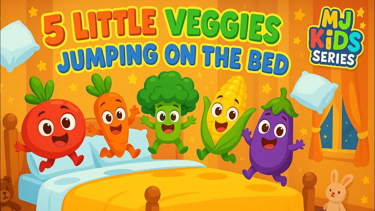 “5 Little Veggies JUMPING on the Bed! 🍅🥦🤣 | Hilarious Learning Song for ...