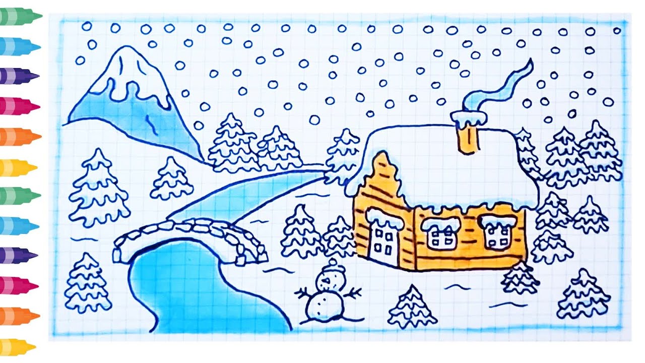 Dessiner facilement un paysage d'hiver - YouTube