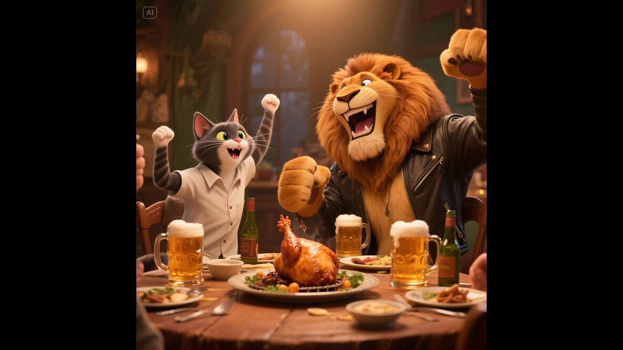 "Cheers to the Hunt! 🍻🐱🦁 | Cat & Lion Comedy Moment" #FunnyAnimals # ...