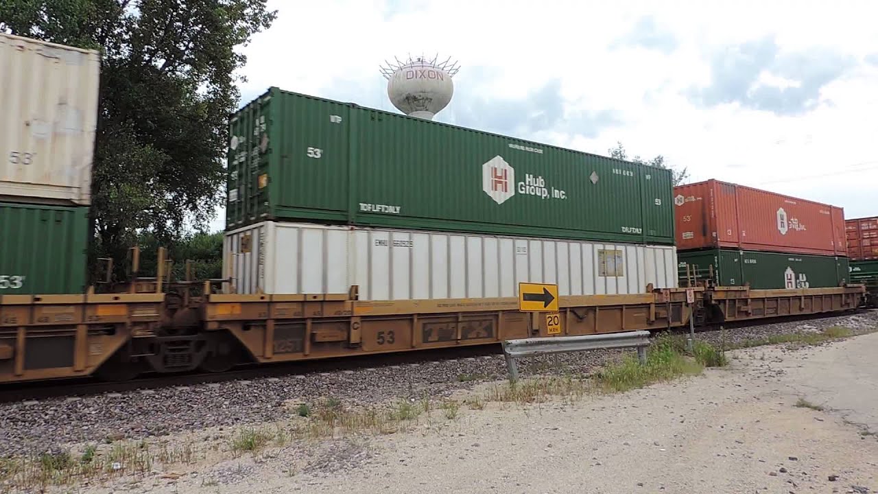 Fast UP Intermodal Train with a New EMD SD70AH and SP Power in Dixon ...
