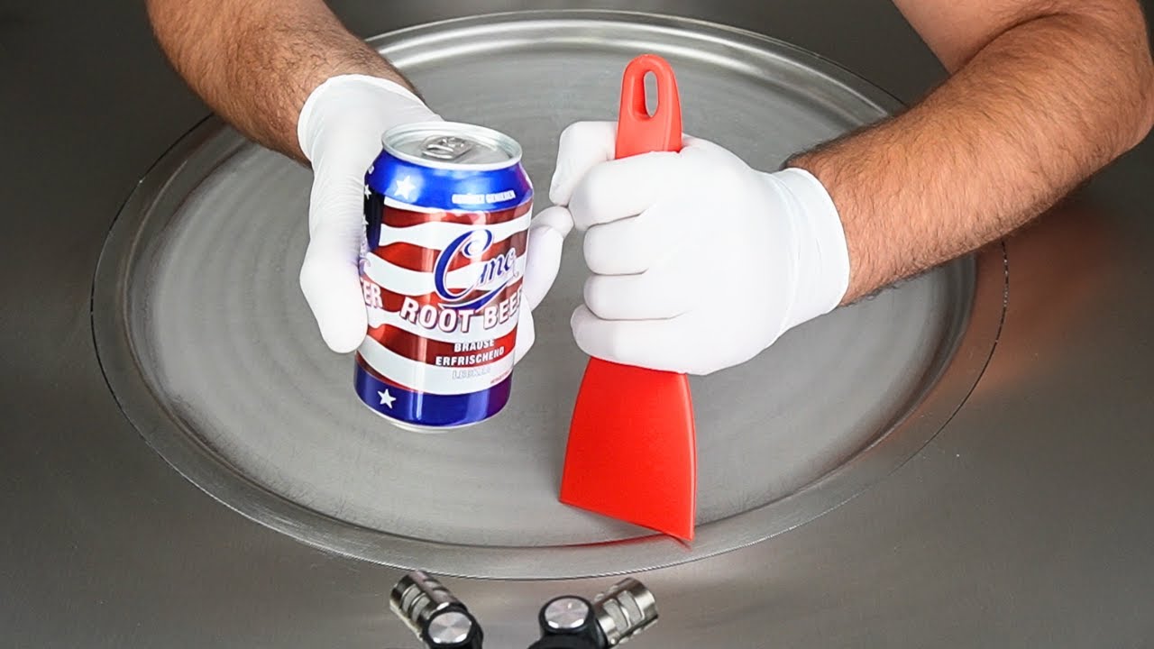 CMC Root Beer refreshing lemonade soda into ice cream rolls! ASMR |(-30 ...