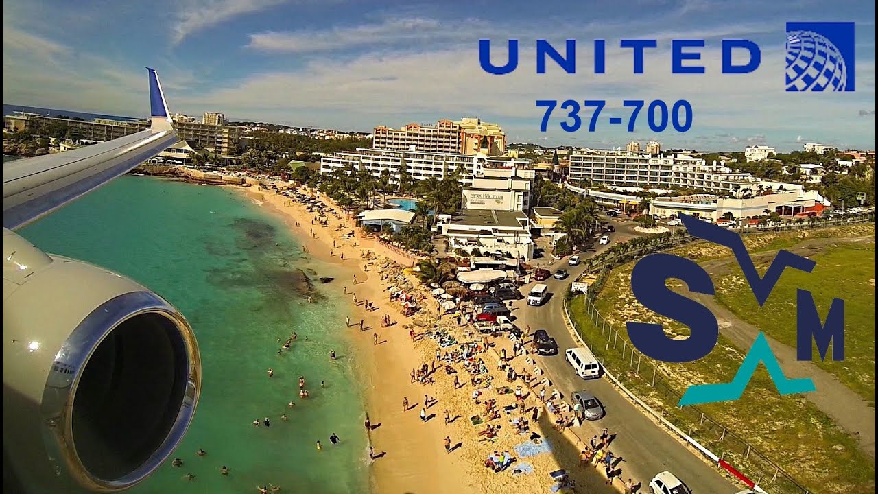 Landing @ St. Maarten Airport SXM - with United B737 from New York EWR ...