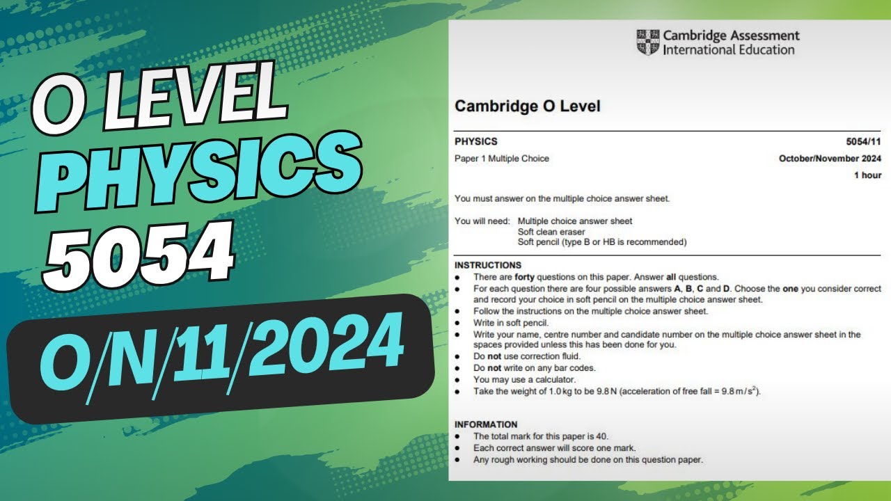 O Level Physics 5054/11 Oct-Nov 2024 Paper 1 Variant 1 | Explained In ...