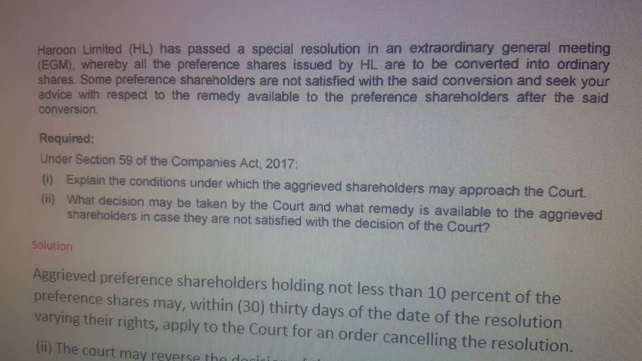 Preference Share Holders. Companies Act section 59 - YouTube
