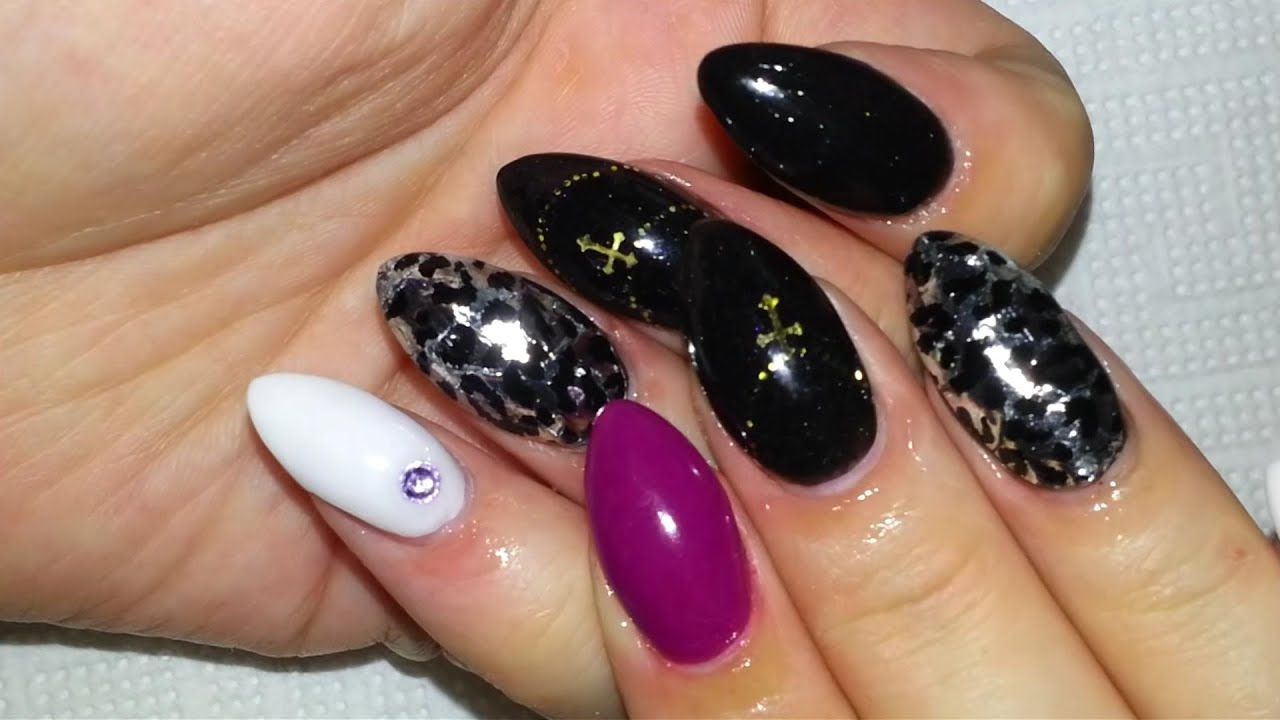 B/W Avant Garde Almond Nails + Chrome Cheetah Print + Cross Chain - YouTube