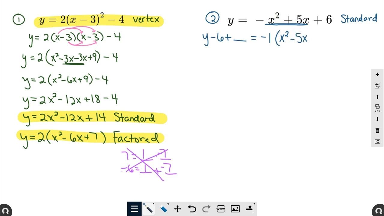 Math 2 Converting and Writing Quad Equations - YouTube
