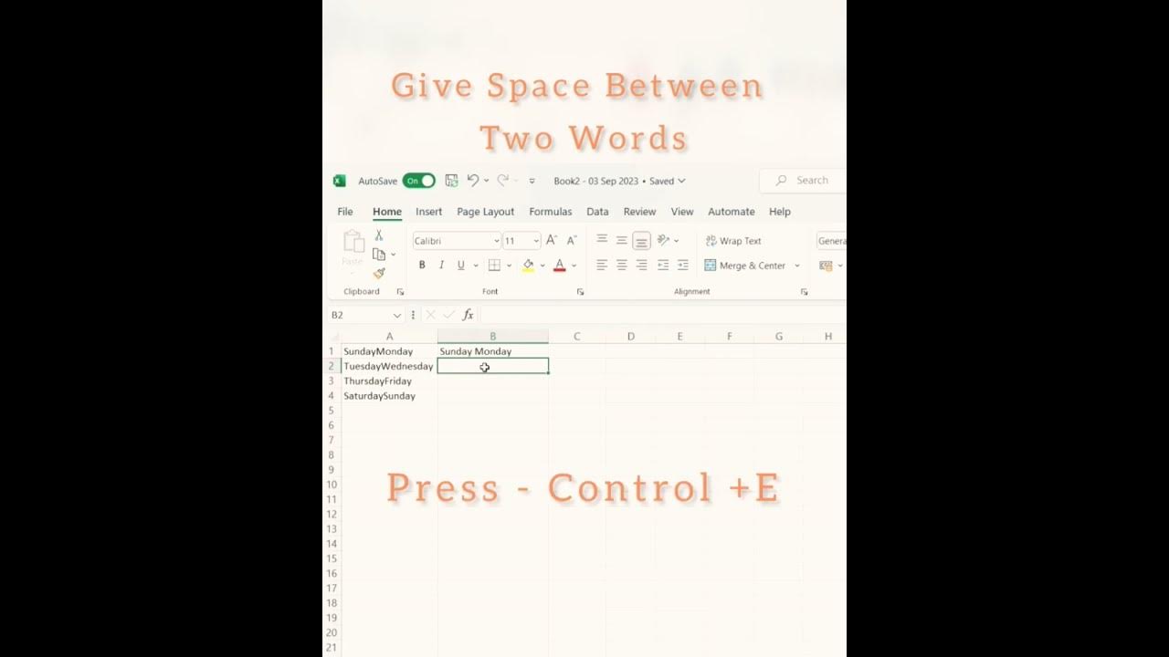 Give Space Between Two Words Or (Name And Last Name) In Excel #excel # ...