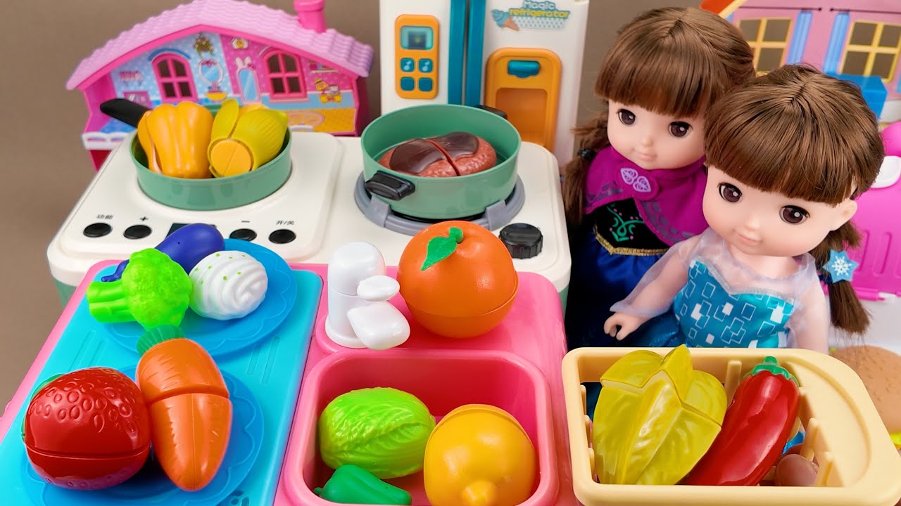 Baby doll play cooking toys kitchen | Frozen Elsa doll play toys for ...