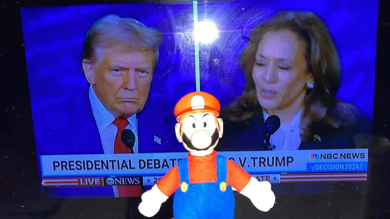 mario watches the presidential debate Kamala Harris vs Donald Trump ...
