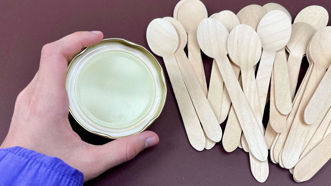 AMAZING DIY Idea With Jar Lids and Wooden Spoons! - YouTube