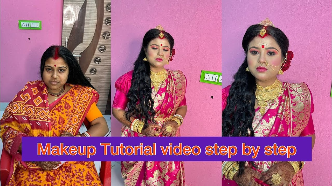 নাকে নোলক পরে আমার Reception Bride কে কি কিউট লাগছে Makeup Tutorial step by step - YouTube