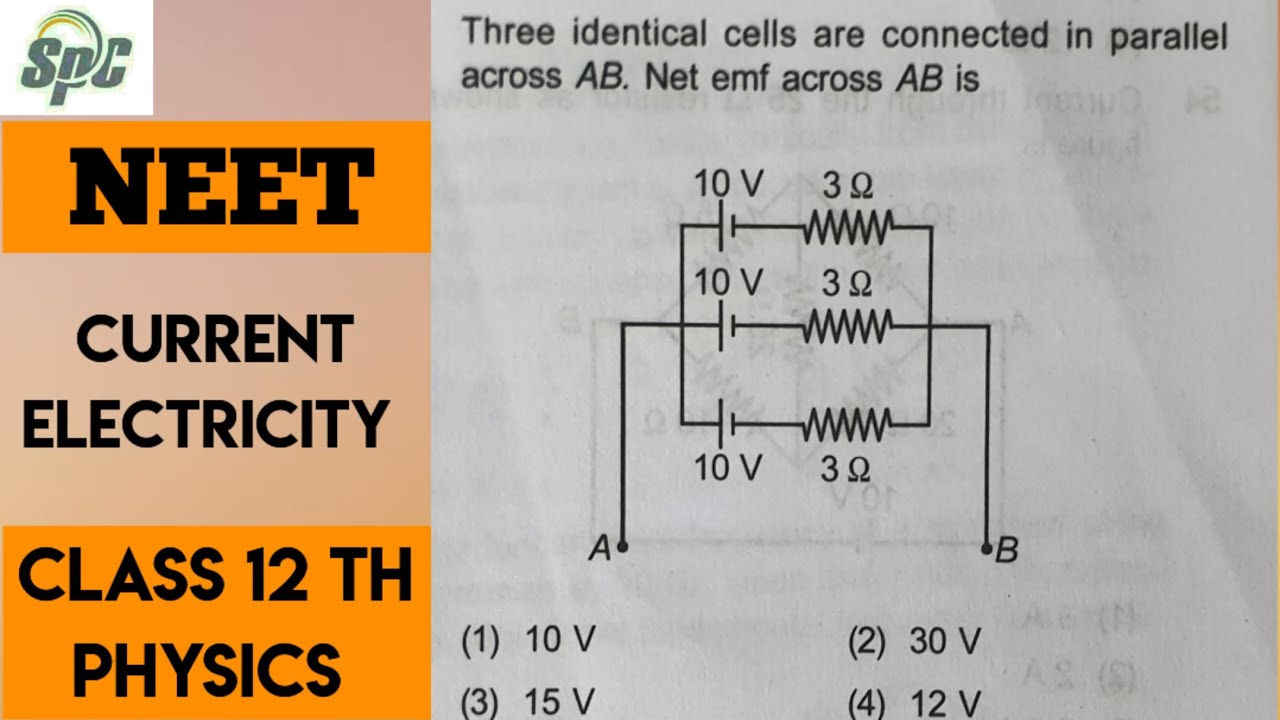 Three identical cells are connected in parallel across AB. Net emf ...