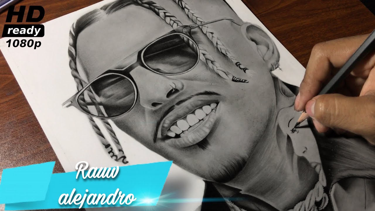 Dibujo a RAUW ALEJANDRO Realista -Dibujando de Rauw Alejandro - YouTube