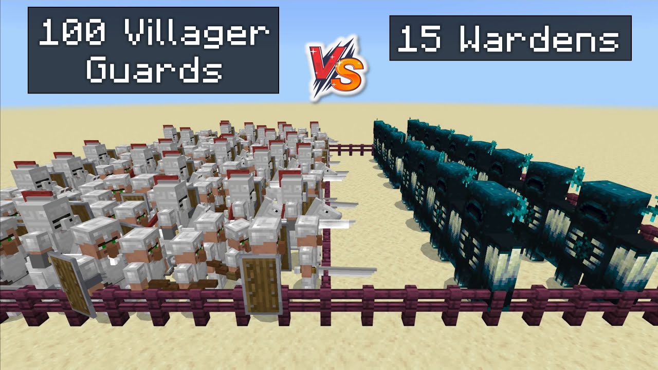 100 GUARD VILLAGERS vs 15 WARDENS - Minecraft Guard Villagers vs Warden ...