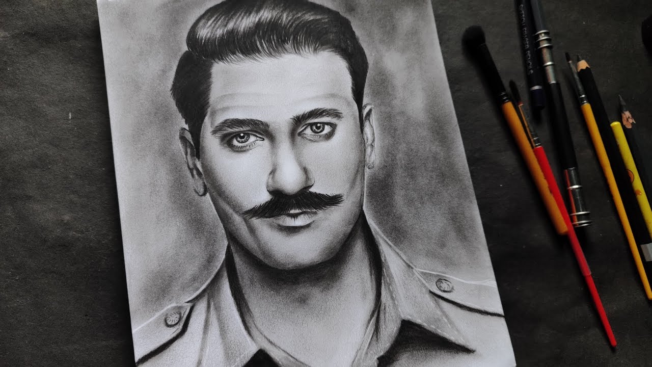 Vicky Kaushal portrait || sam bahadur ||charcoal pencil drawing🔥🔥# ...