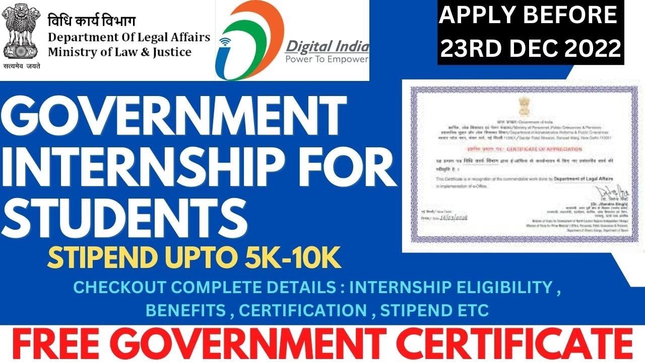 Free Indian Government Internship with Stipend and Certification ...