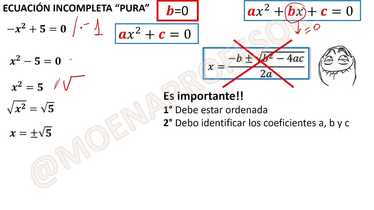 EcuaciÓn CuadrÁtica SoluciÓn De Una EcuaciÓn Pura Youtube