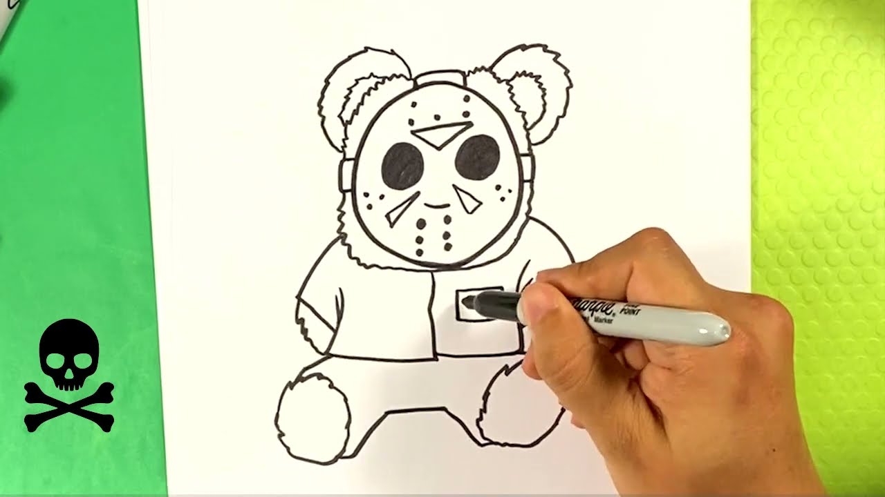 EASY How to Draw JASON TEDDY BEAR - Halloween Drawings - YouTube