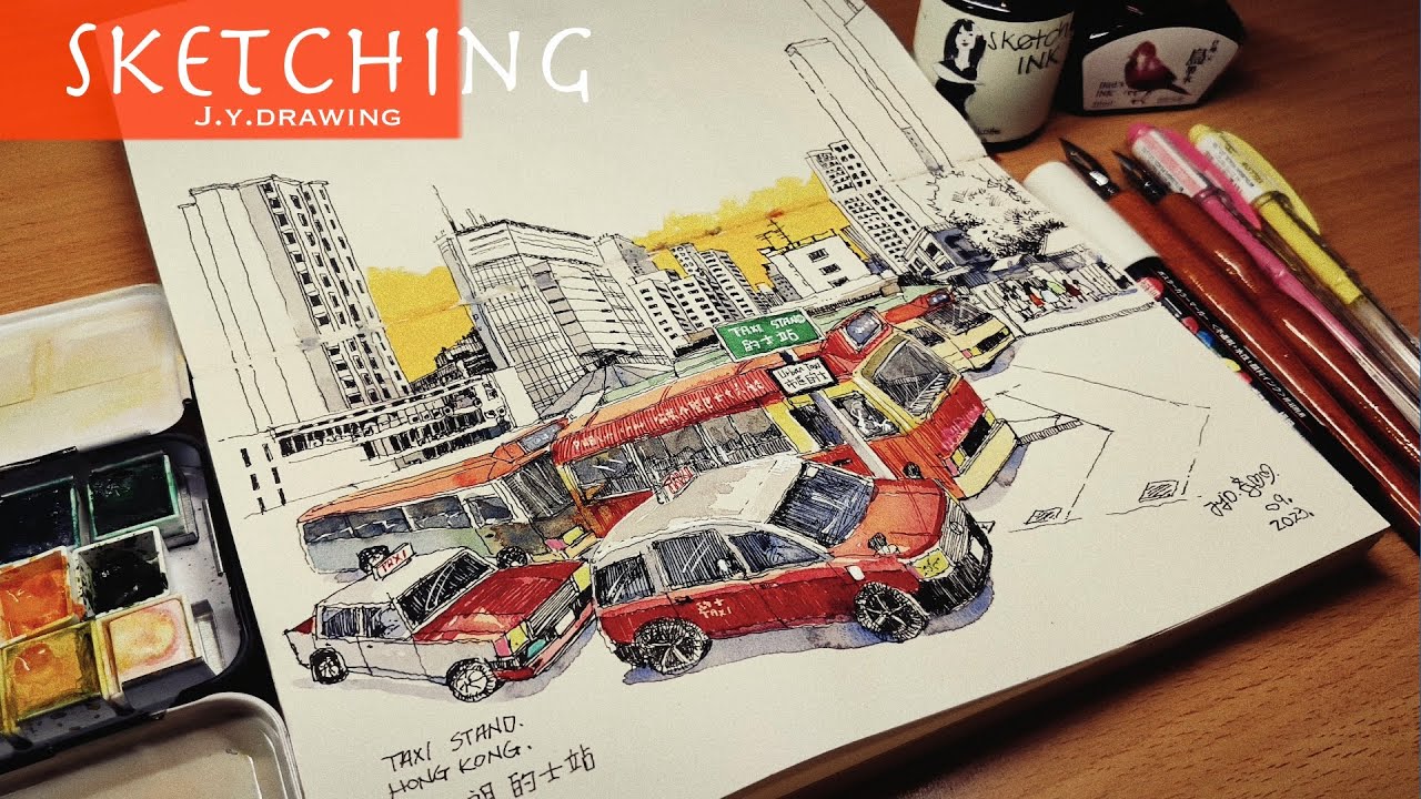Dip Pen Drawing In Black And Red Ink | Simple Watercolor Painting - YouTube