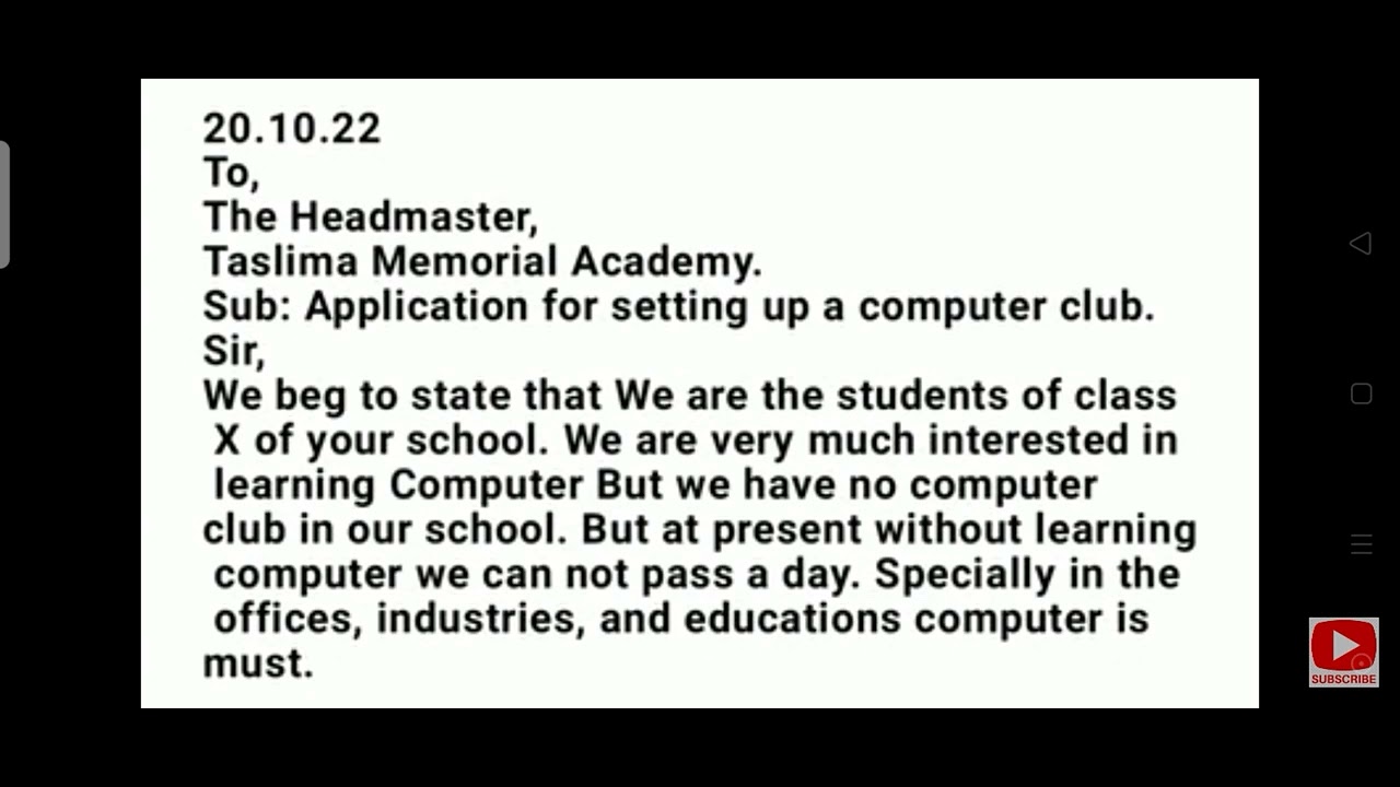 An application to your headmaster for set up a computer club - YouTube