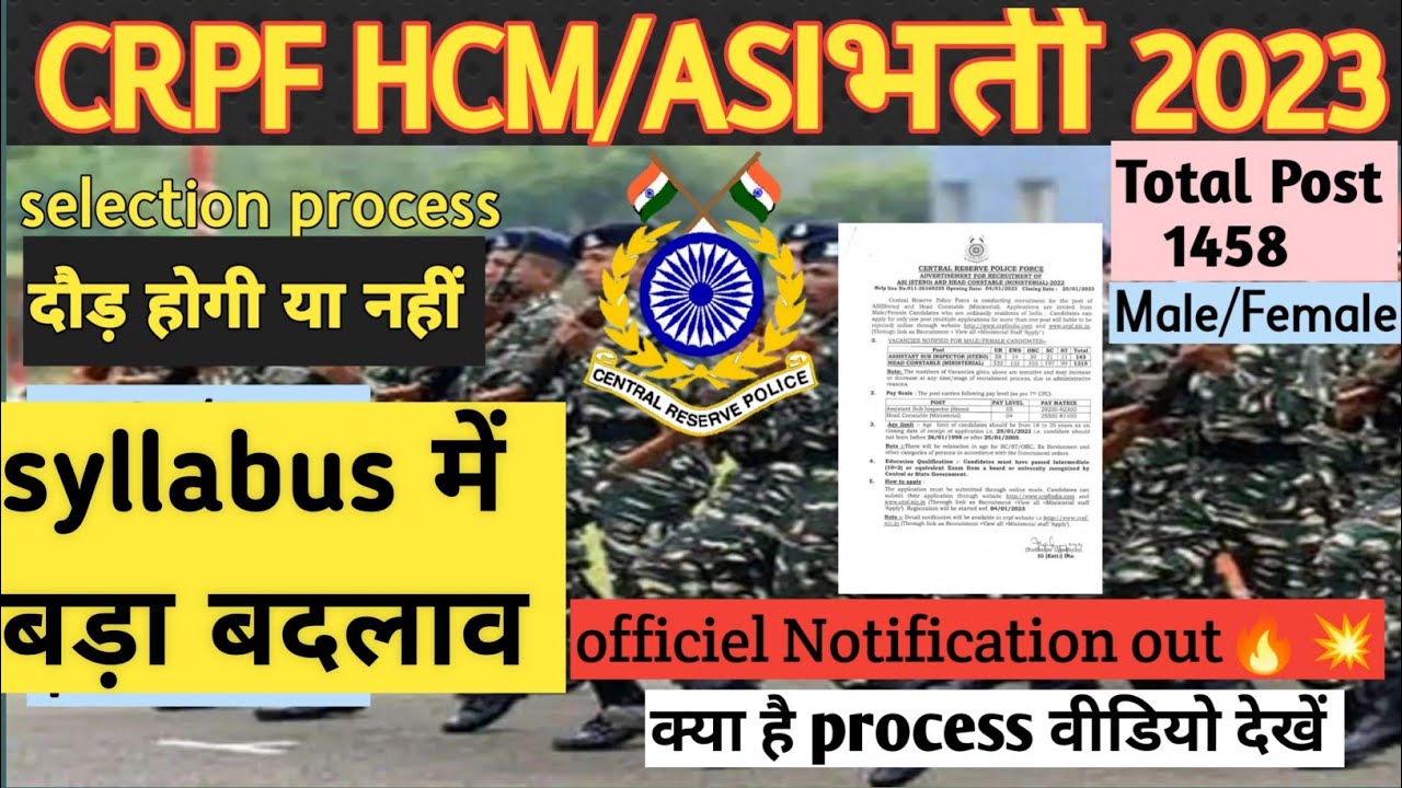 CRPF Head Constable ministerial Recruitment 2022-23 CRPF HCM New ...