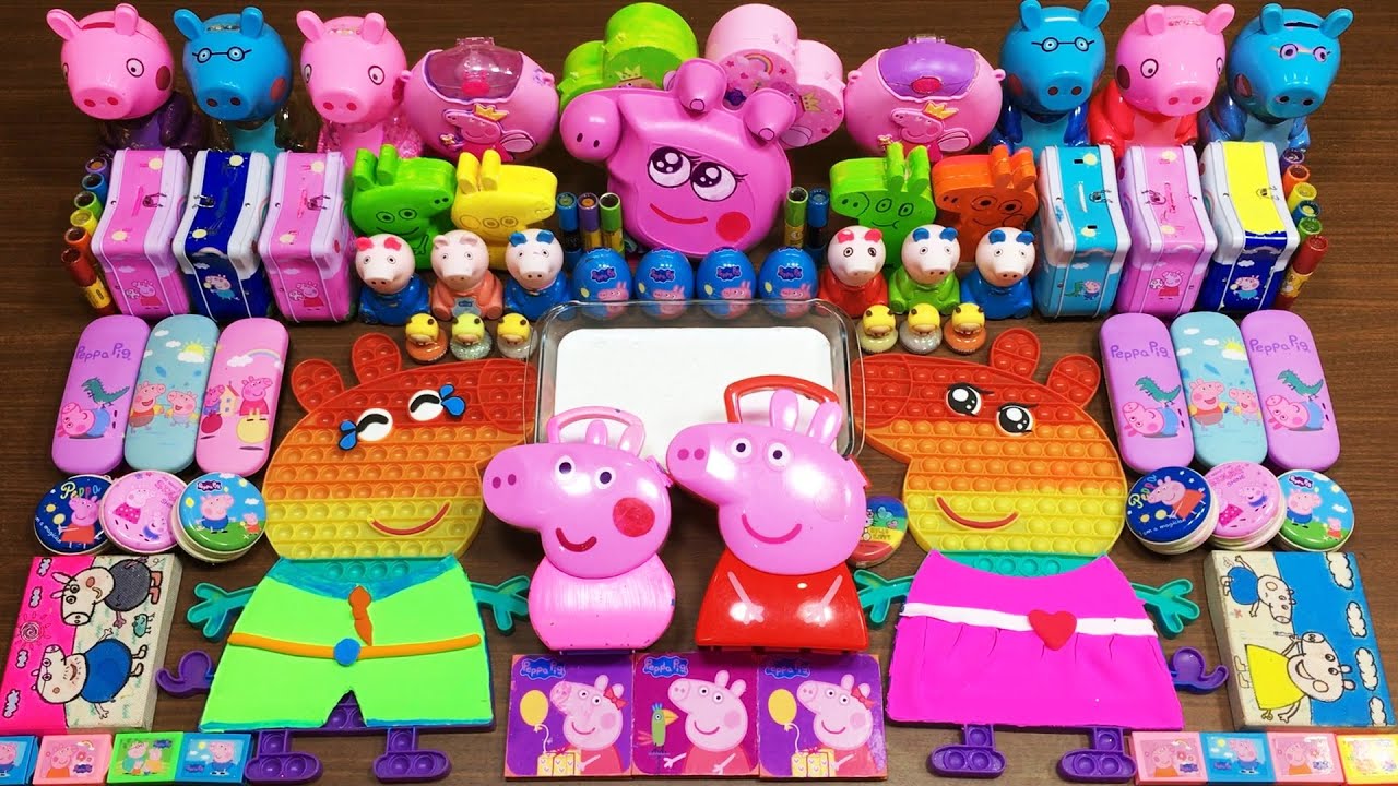 PEPPA PIG SLIME & RAINBOW ! SATISFYING CLAY & MAKEUP ! Mixing Random ...