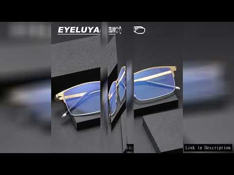 EYELUYAN Men's Prescription Glasses Fashion B-Titanium Semi Rim Rectangle Optical Frame Anti Blue Ey