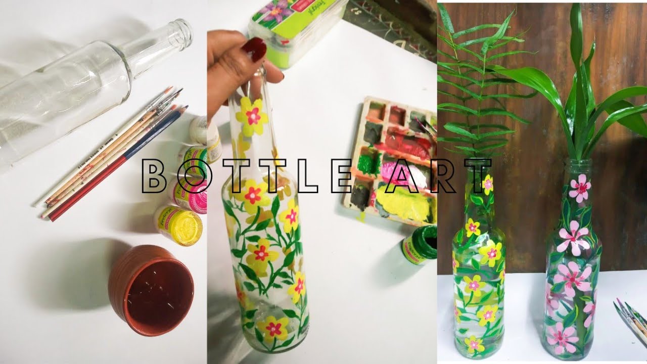 Simple Bottle Art Design || flower Painting On Bottle || Bottle Art For ...