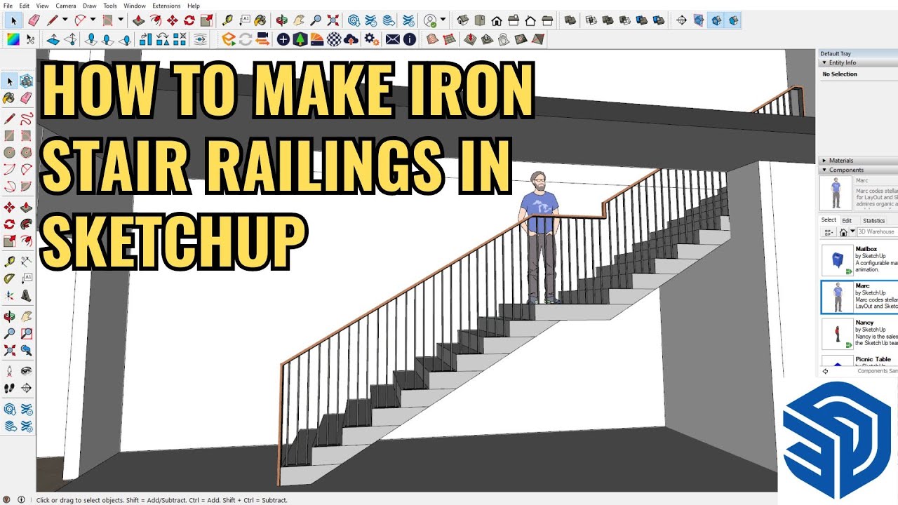 Sketchup tutorial on how to make a stair railing using iron and wood ...