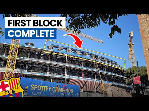 Der Bau des neuen Daches im Camp Nou hat offiziell begonnen... Der erste Ringblock ist FERTIGGEST...