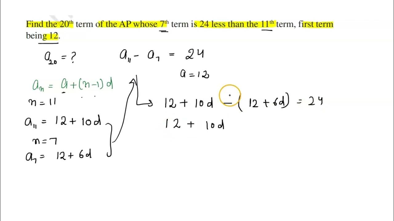 Find the 20th term of the AP whose 7th term is 24 less than the 11th term, first term being 12 ...