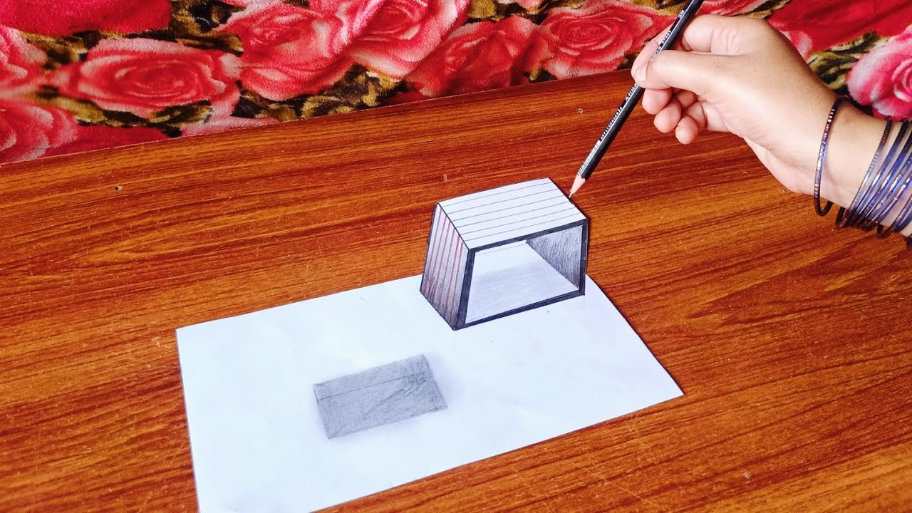 3D Drawing Box illusion on paper for beginners - How to draw 3d / 3d ...